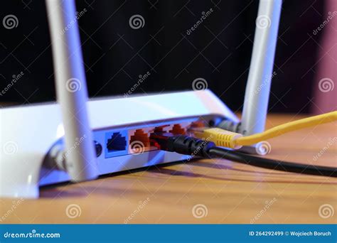 Back Of Router With Ethernet Ports And Connected Cables Stock Image Image Of Wifi Darker