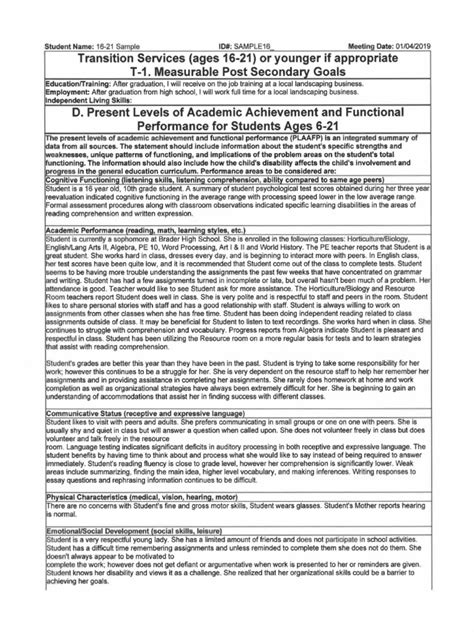 2019 Sample Iep Pdf Reading Comprehension Behavior Modification