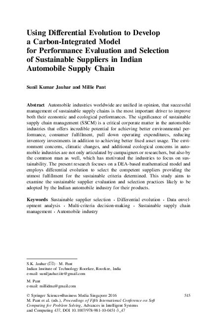 Pdf Using Differential Evolution To Develop A Carbon Integrated Model For Performance