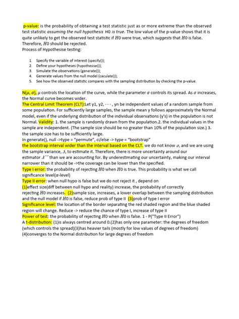 Stat 201 Mt 2 Cheatsheet Pdf P Value Statistical Hypothesis Testing