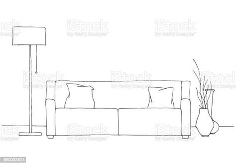 인테리어의 선형 밑그림입니다 객실의 일부입니다 손으로 그린 스케치 스타일의 벡터 일러스트 레이 션 3차원 형태에 대한 스톡 벡터 아트 및 기타 이미지 Istock