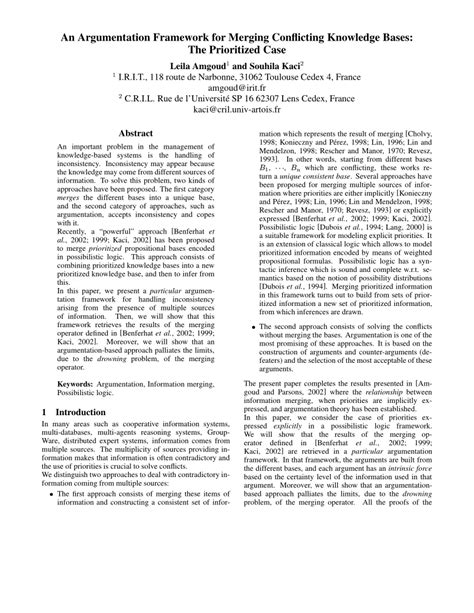 Pdf An Argumentation Framework For Merging Conflicting Knowledge Bases The Prioritized Case
