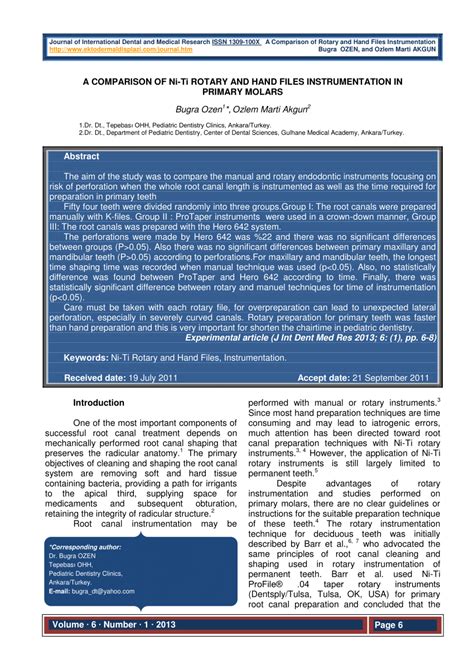 Pdf A Comparison Of Ni Ti Rotary And Hand Files Instrumentation In Primary Molars