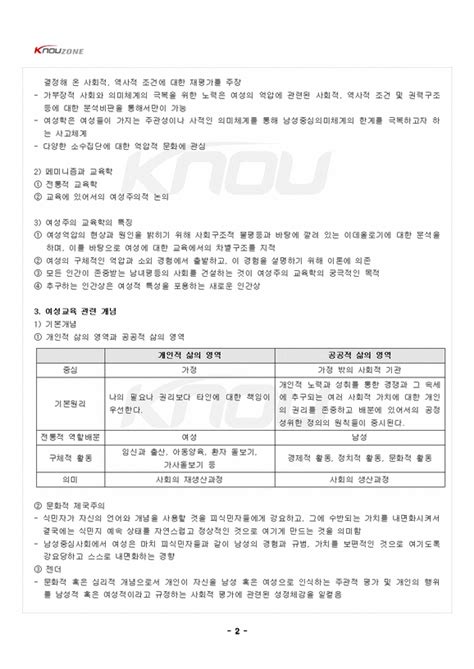 2022년 2학기 여성교육론 교재 전 범위 핵심요약노트 중간시험