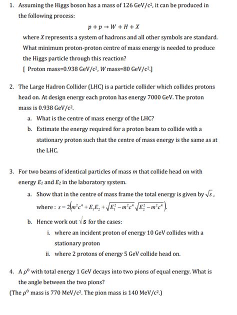 Solved 1 Assuming The Higgs Boson Has A Mass Of 126 Gev C