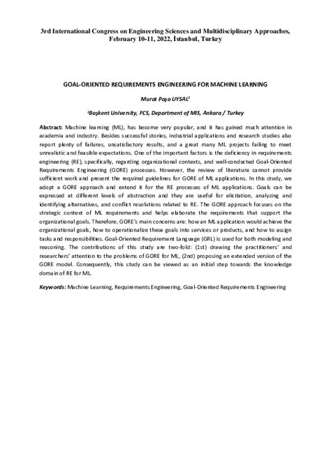 Pdf Goal Oriented Requirements Engineering For Machine Learning