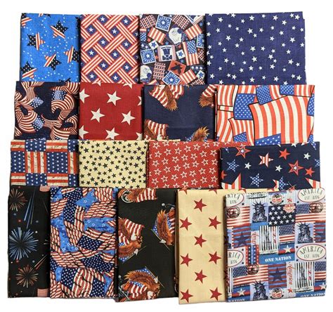 Patriotic Fat Quarter Fabric Bundle 17 Piece American Flag Stars Stripes Veteran Quilts Of Valor