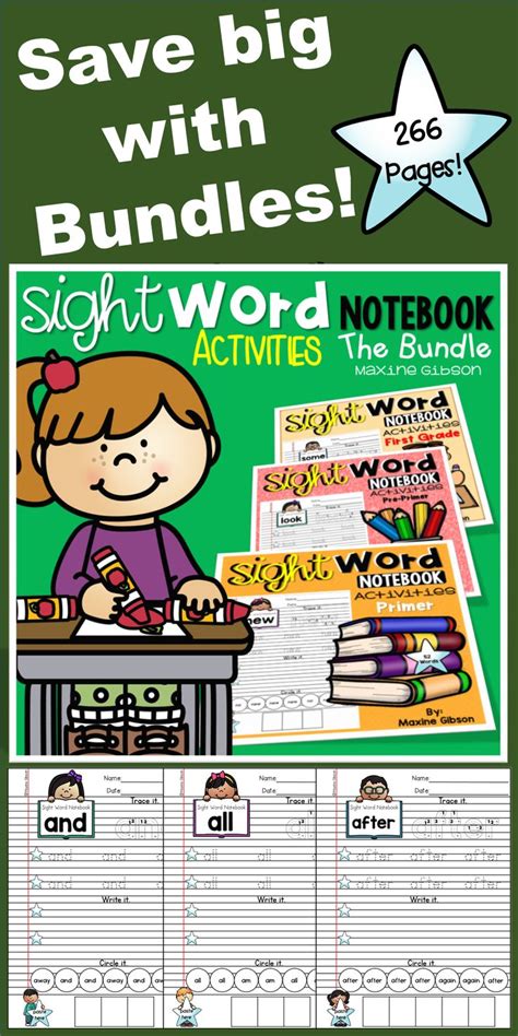 Sight Word Notebook Activities The Bundle Sight Words Kindergarten