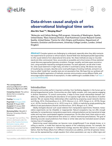 Pdf Data Driven Causal Analysis Of Observational Biological Time Series