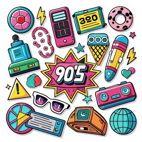 90s Pop Culture Icon Set Illustration Premium Ai Generated Vector