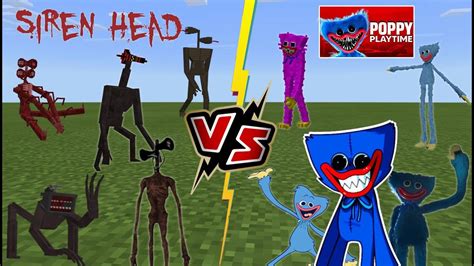 Huggy Wuggy Poppy Playtime Vs Team Siren Head Siren Head Strikes Back Minecraft Pe Youtube