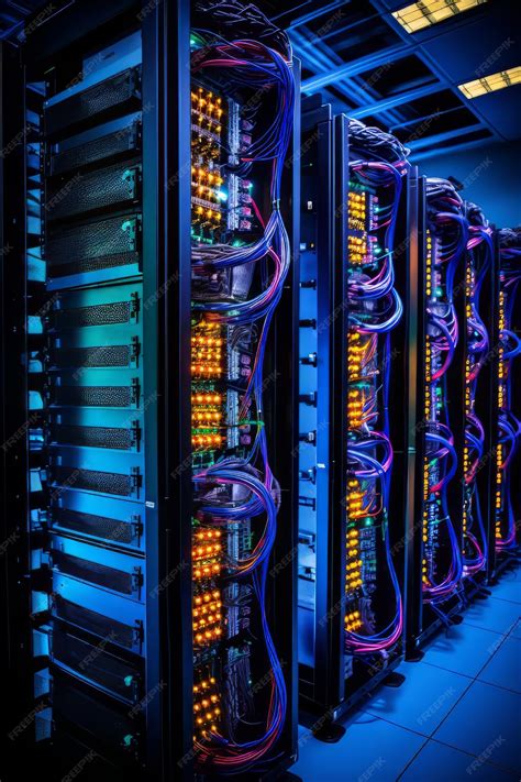 Premium Photo Highdensity Server Rack In Busy Data Center