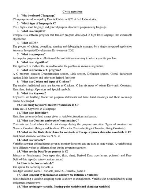 Programming In C Viva Pdf C Programming Language Control Flow