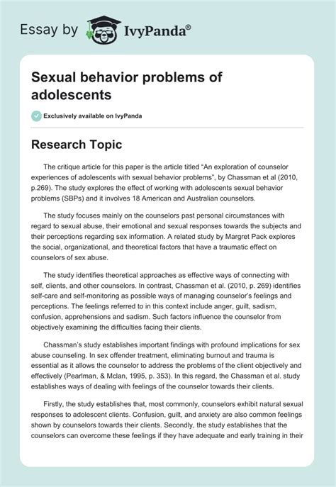 Sexual Behavior Problems Of Adolescents Words Research Paper Example