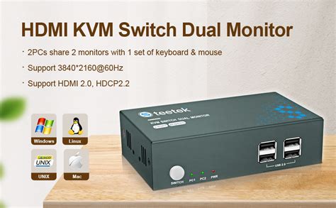 Steetek Kvm Switch Dual Monitor Hdmi Uhd 4k 60hz 4 Usb 2 0 Hub Kvm Switch 2 Monitors 2