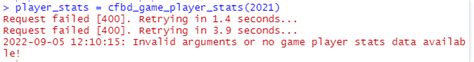 R Cfbdgameplayerstats Giving 400 Error · Issue 79 · Sportsdataversecfbfastr · Github