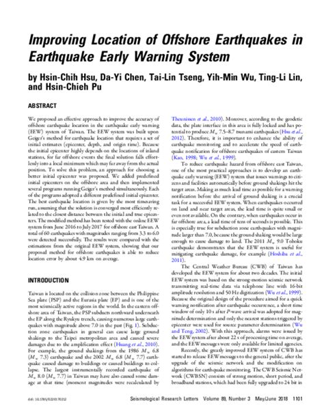 Pdf Improving Location Of Offshore Earthquakes In Earthquake Early Warning System