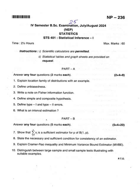 Statisticalinferenceijuly Bsc Pdf Estimator Bias Of An Estimator