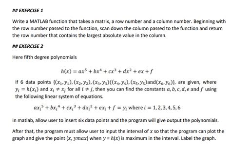 Solved EXERCISE Write A MATLAB Function That Takes A Chegg