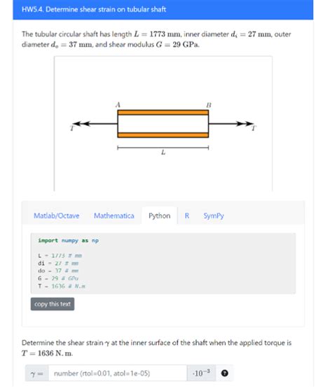 solved hw5 4 ﻿determine shear strain on tubular shaftthe