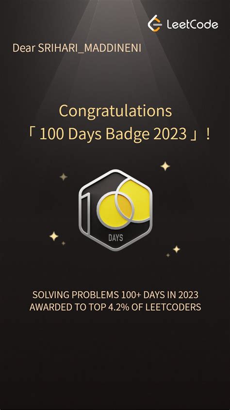 Srihari Maddineni On Linkedin Leetcode Codingjourney 100daysofcode Achievementunlocked