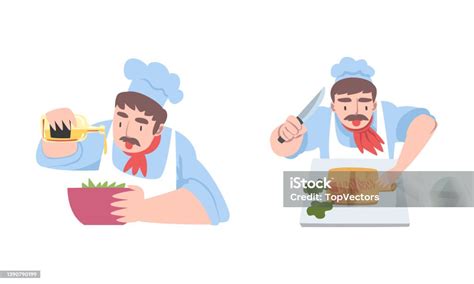 맛있는 요리를 요리하는 요리사 세트 만화 벡터 일러스트 레이 션 개체 그룹에 대한 스톡 벡터 아트 및 기타 이미지 개체 그룹