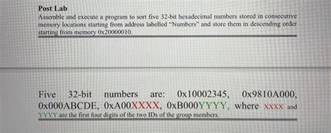 Solved Post Lab Assemble And Execute A Program To Sort Five