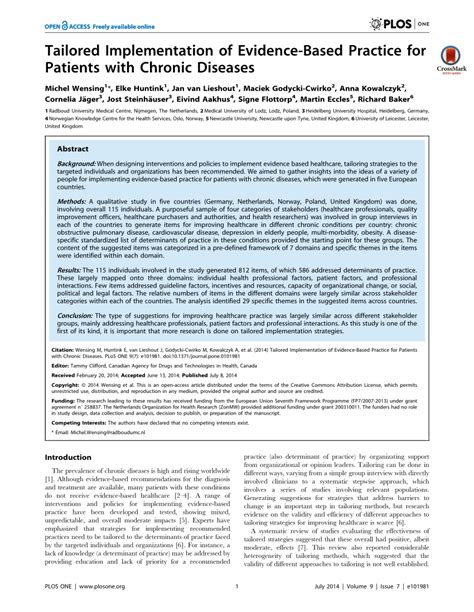 Pdf Tailored Implementation Of Evidence Based Practice For Patients