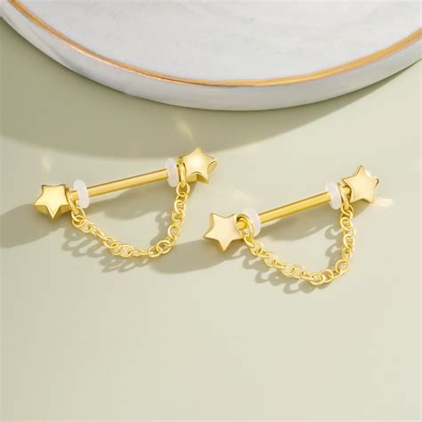 Oufer 2pcs 14g Star Nipple Piercing Chain