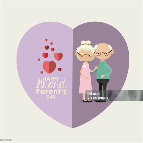 풍자 만화 전신 노인 부부 포옹된 행복 한 조부모 날 심장 모양 라일락 인사말 카드의 밝은 파란색 배경 가득 찬에 대한 스톡 벡터 아트 및 기타 이미지 Istock