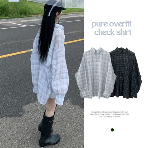 [왕오버핏 시원 ] 시스루 살탐방지 아방핏 벌룬 여리여리 쉬폰 거즈 체크셔츠 빅사이즈 체형커버 장마룩 에이블리