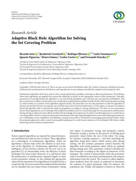 pdf adaptive black hole algorithm for solving the set covering problem