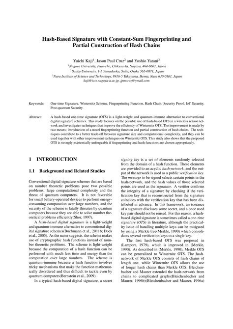 PDF Hash Based Signature With Constant Sum Fingerprinting And Partial Construction Of Hash Chains
