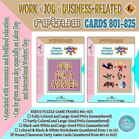 WORK JOB BUSINESS RELATED Rebus Puzzle Party Game Cards 801825