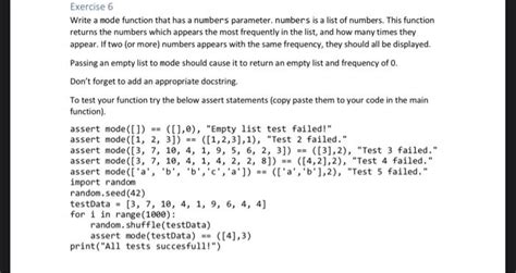 Solved Exercise 6 Write A Mode Function That Has A Numbers
