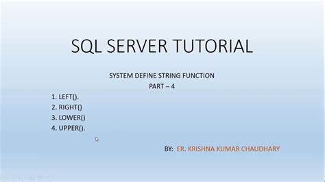 Sql Server Tutorial String Functions Left Right In Hindi Part 4 Youtube
