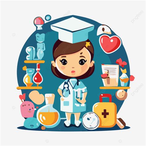 간호 교육 벡터 스티커 클립 아트 환경 만화에서 다른 개체와 의사 소녀 상표 클립 아트 Png 일러스트 및 벡터 에 대한 무료 다운로드 Pngtree