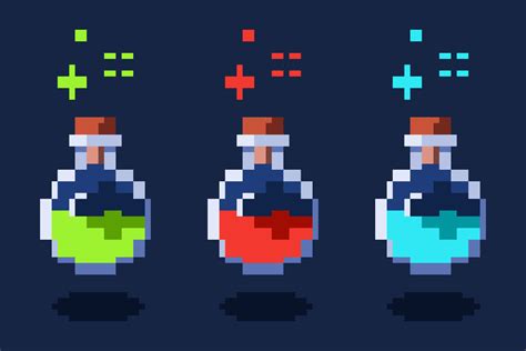 Potion Spell Game Item Pixel Art Style 3 Variations Perfect For Stickers And Decorations