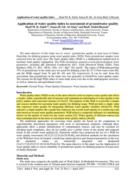 Application Of Water Quality Index To Assessment O Pdf Water