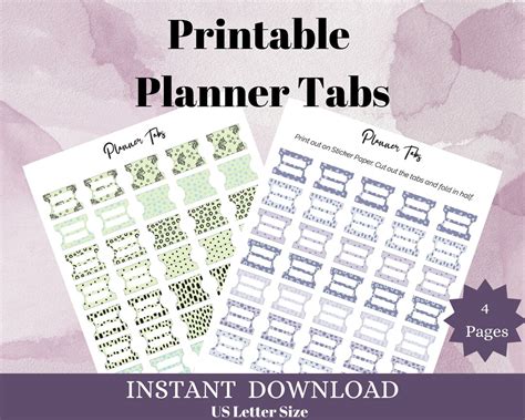 Planner Tab Printable Folder Tab Fold Over Tabs Binder Tabs Etsy