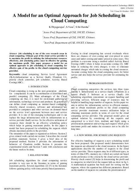 Pdf Ijert A Model For An Optimal Approach For Job Scheduling In Cloud