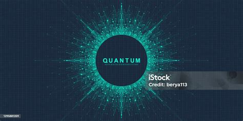 양자 컴퓨터 기술 개념 구 폭발 배경입니다 딥 러닝 인공 지능 빅 데이터 알고리즘 시각화 파도가 흐르고 있습니다 양자 폭발 벡터 일러스트레이션 데이터에 대한 스톡 벡터 아트