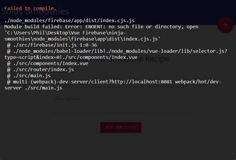 Nodejs Getting Error When Trying To Compile Vuejs On Dev Server