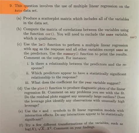 Solved In R Using The Package Islr And Auto Dataset Solve