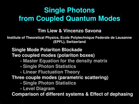 Ppt Single Photons From Coupled Quantum Modes Powerpoint Presentation Id 4194436