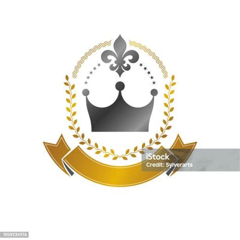 로얄 크라운 상징입니다 팔의 문장 학 외 투 장식 기호 고립 벡터 일러스트 레이 션 흰색 바탕에 오래 된 스타일에 화려한 기호입니다 골동품에 대한 스톡 벡터 아트 및 기타