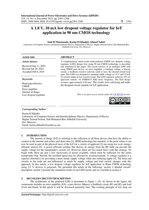 Pdf A 18 V 10 Ma Low Dropout Voltage Regulator For Iot Application In 90 Nm Cmos Technology