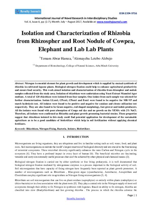 Pdf Isolation And Characterization Of Rhizobia From Rhizospher And Root Nodule Of Cowpea