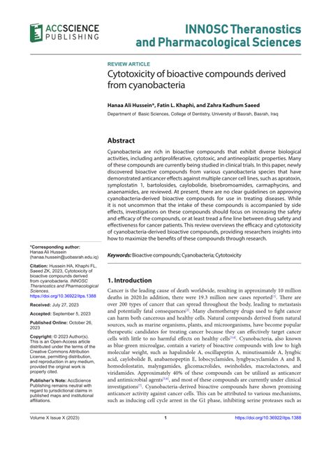Pdf Cytotoxicity Of Bioactive Compounds Derived From Cyanobacteria