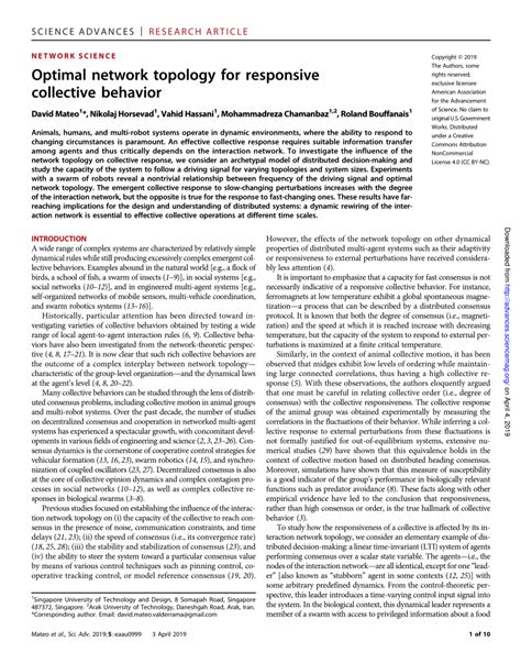 Pdf Optimal Network Topology For Responsive Collective Behavior